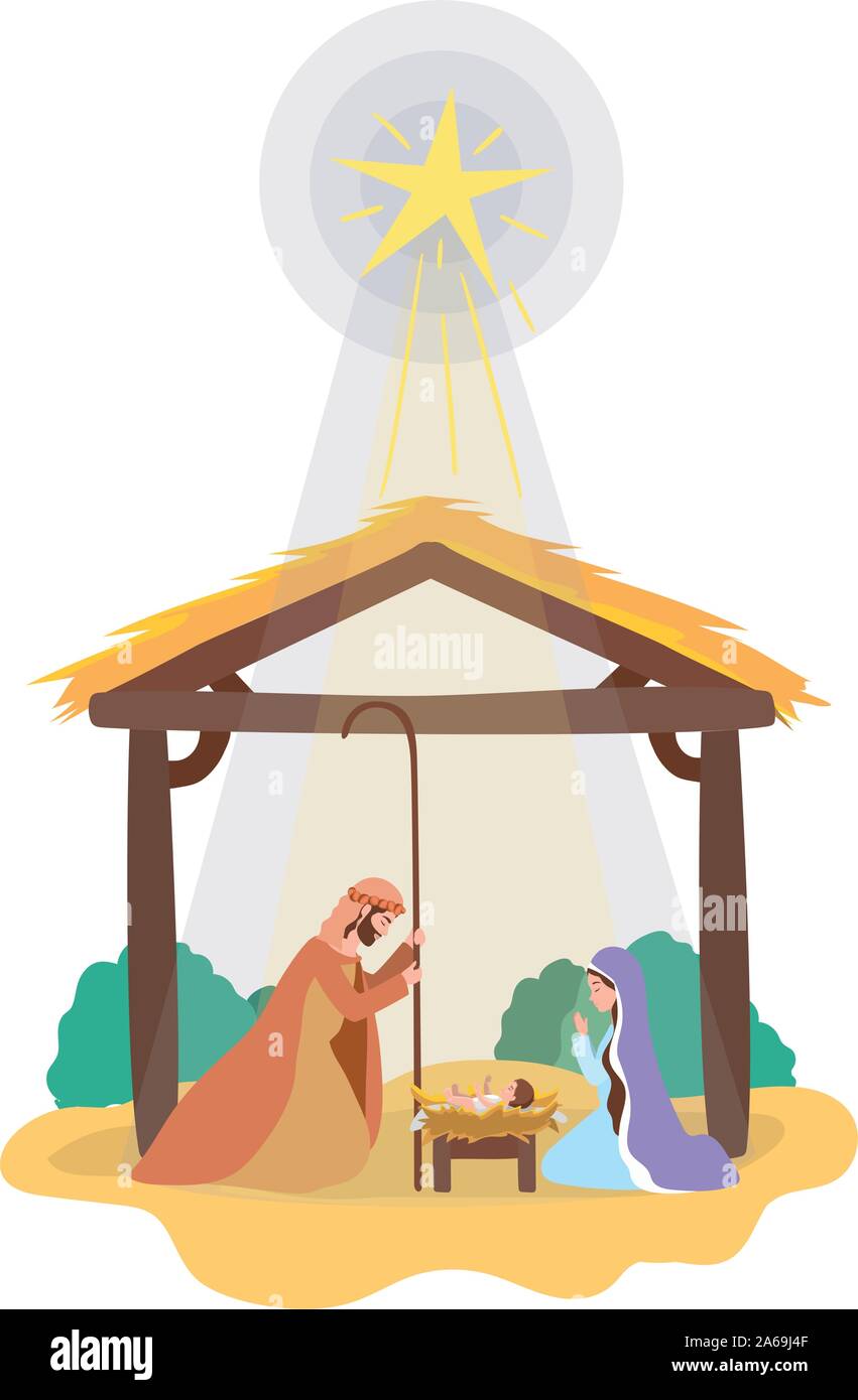 cute holy family in stable manger characters Stock Vector Image & Art ...