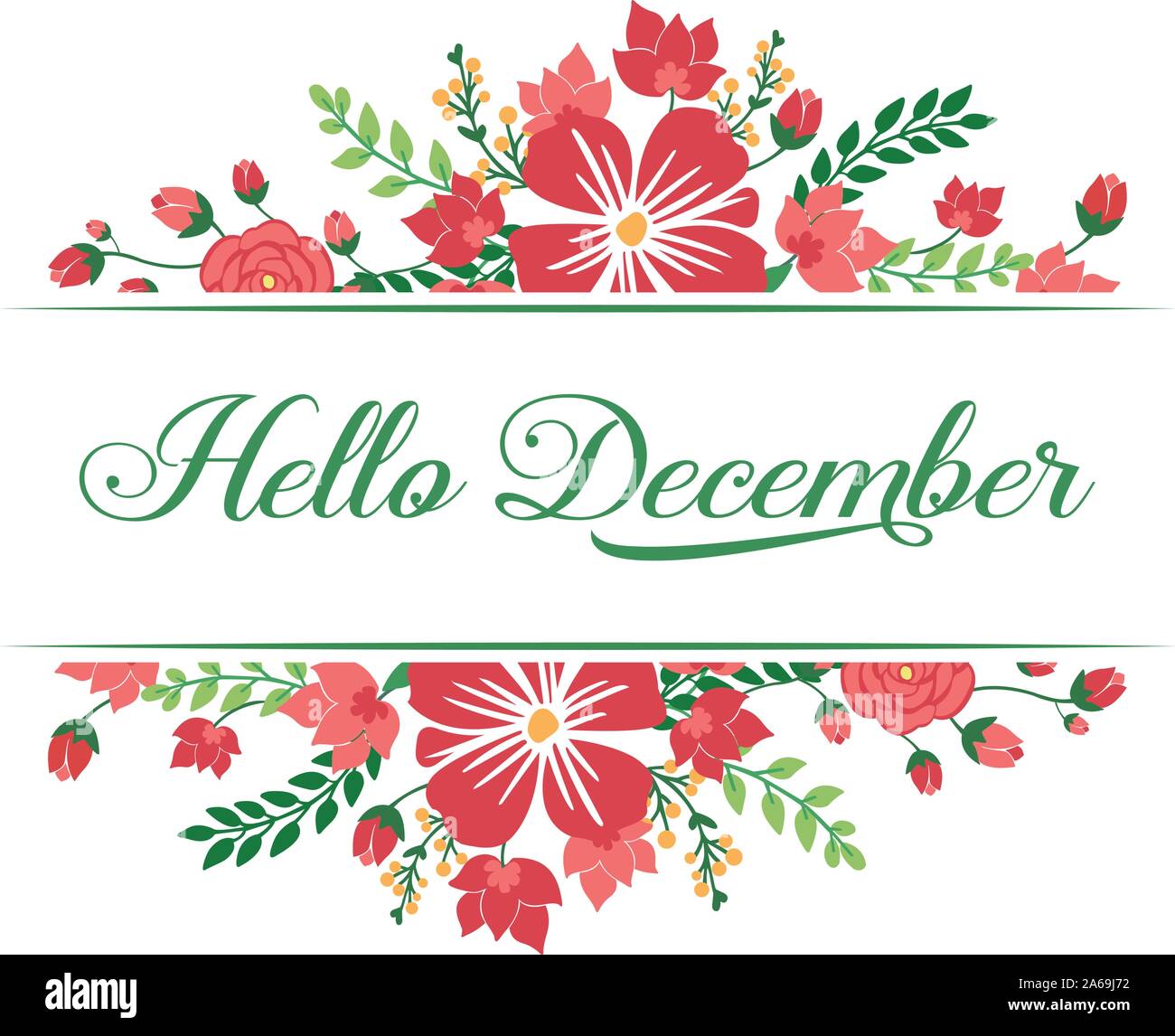 Various card hello december, with design style of red flower frame ...