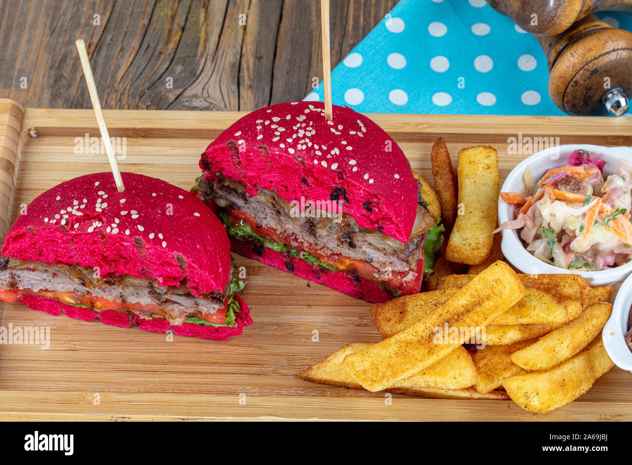Red bread, burgers. American beefsteak burgers hamburgers pickles ...