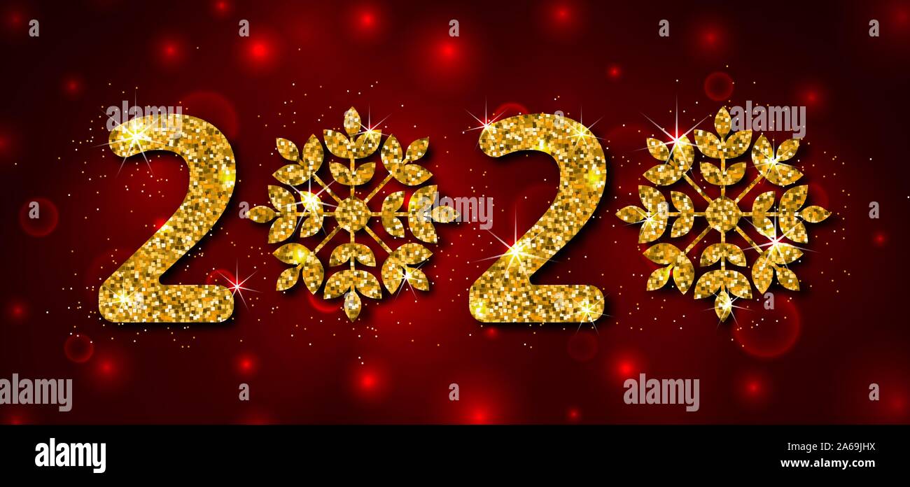 2020 Text, Golden Glitter Template for Happy New Year - Illustration ...