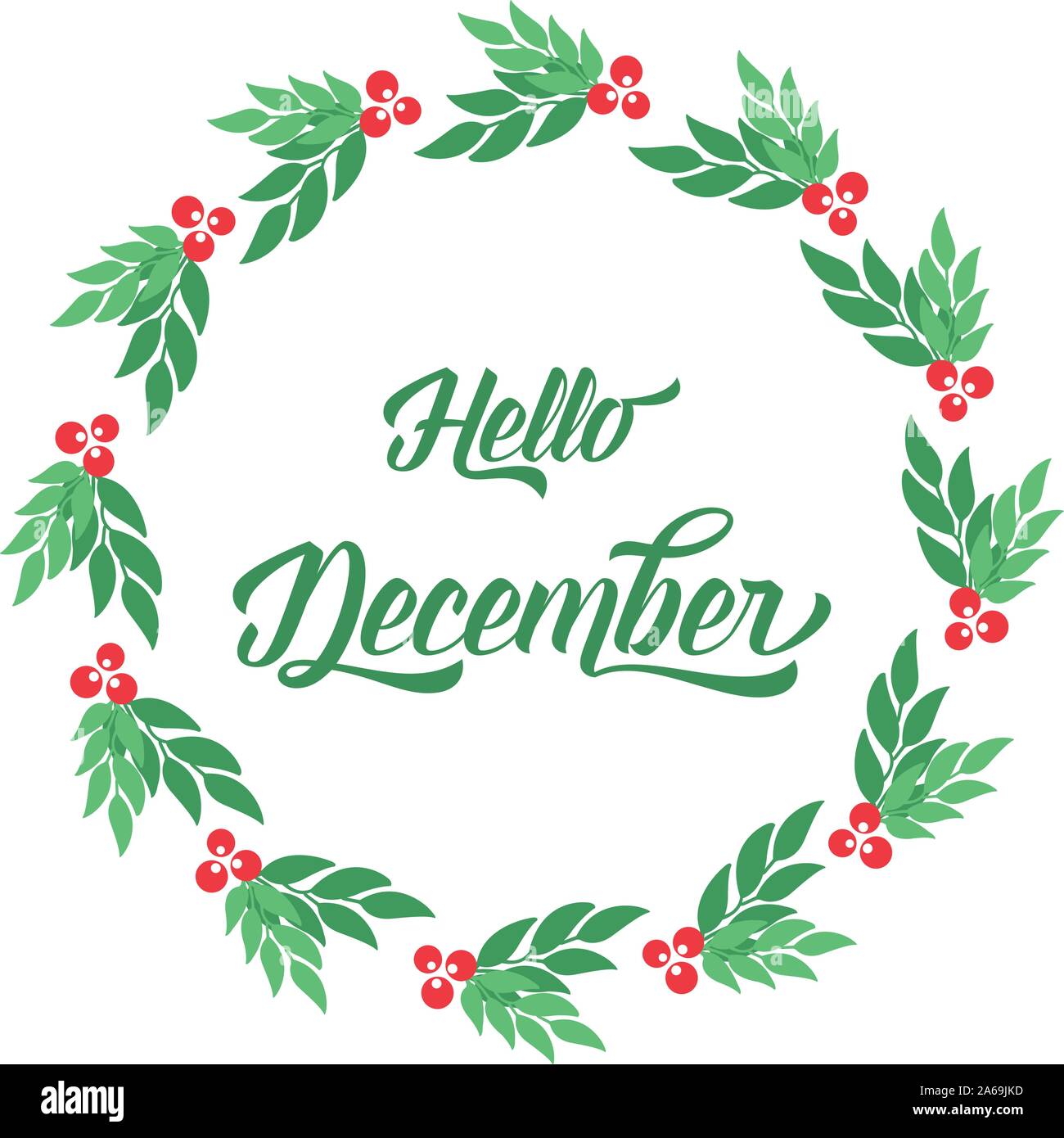 Design text hello december, with decorative of nature red flower frame ...