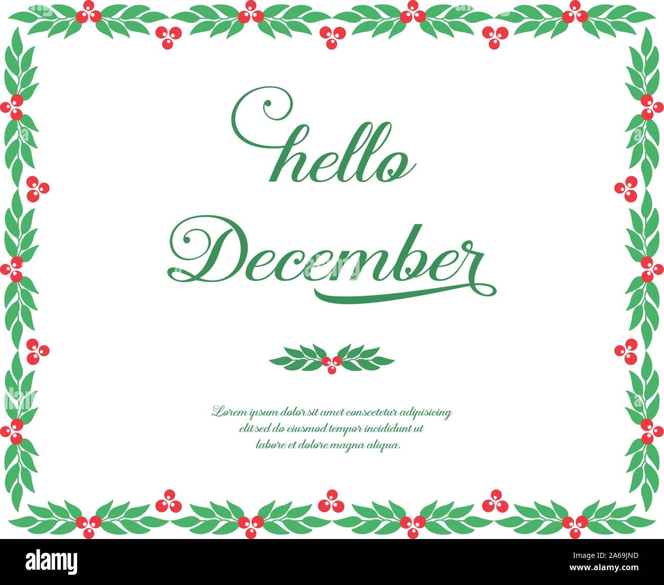 Template for poster hello december, with cute green leafy floral frame ...