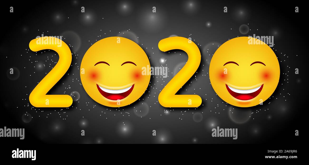 Happy New Year 2020 with Funny Emoticons - Illustration Vector Stock ...