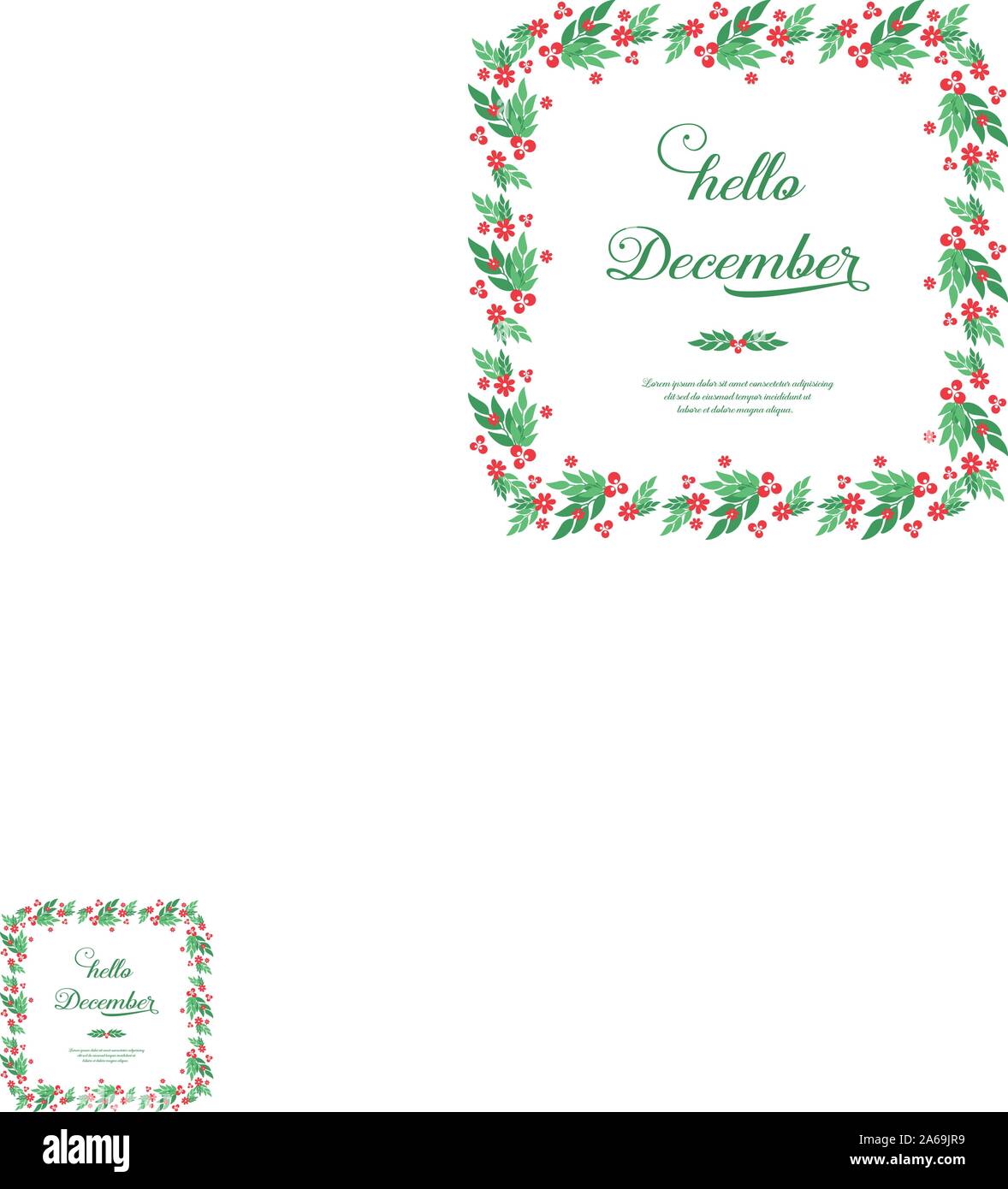 Template for poster hello december, with cute green leafy floral frame ...