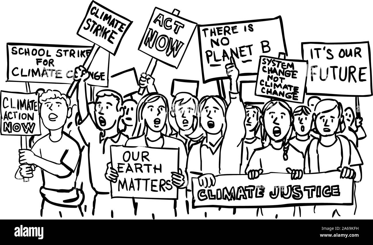 Cartoon style illustration of a group of young students or kids with ...