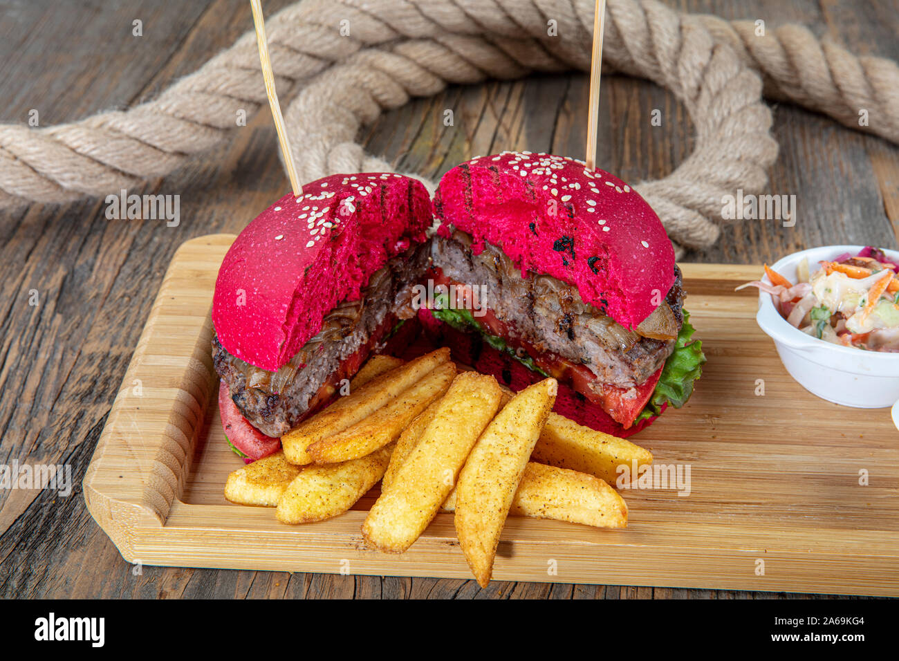 Red bread, burgers. American beefsteak burgers hamburgers pickles ...