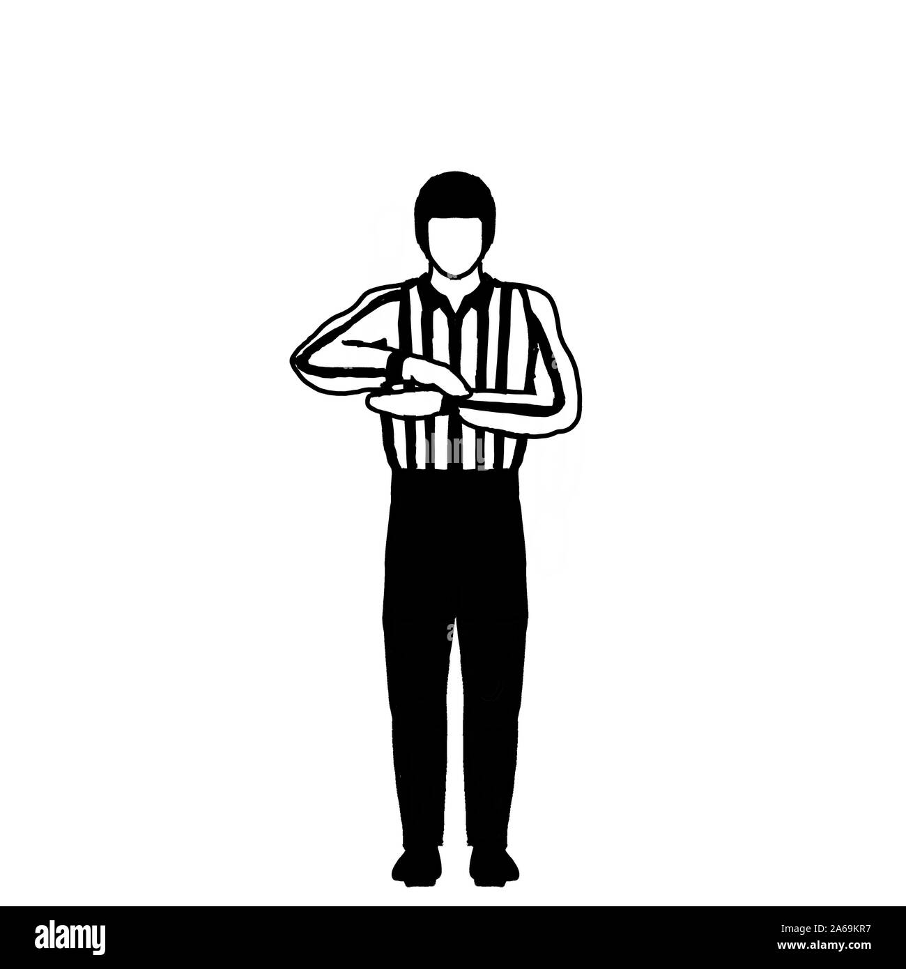 Drawing illustration showing an ice hockey official or referee with ...