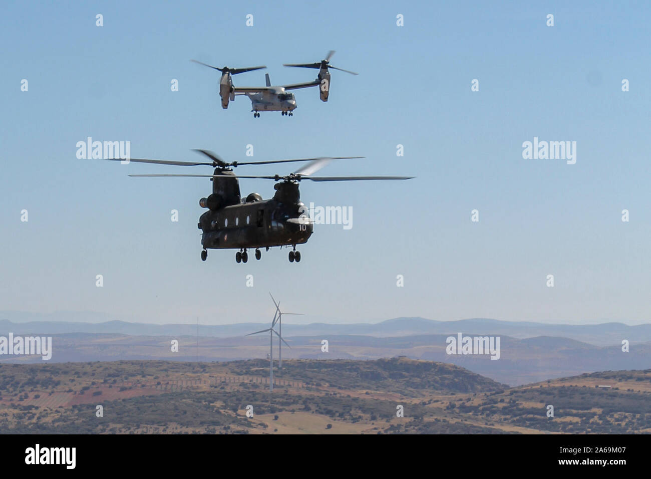 A Spanish CH-47 Chinook with Task Force Toro “Black Bulls” flies in ...