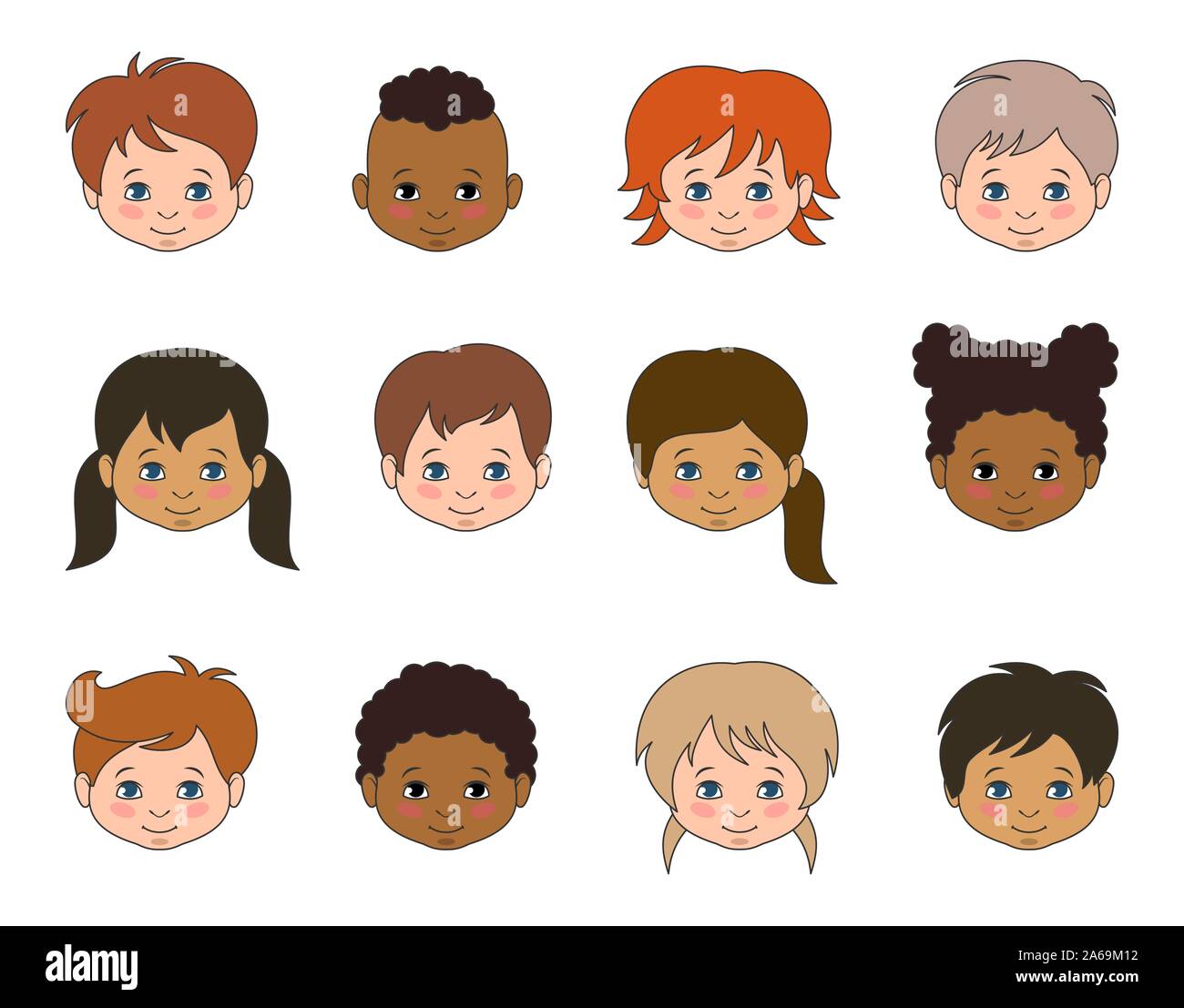 Set Children Faces of Different Races, Multicultural Kids Heads ...