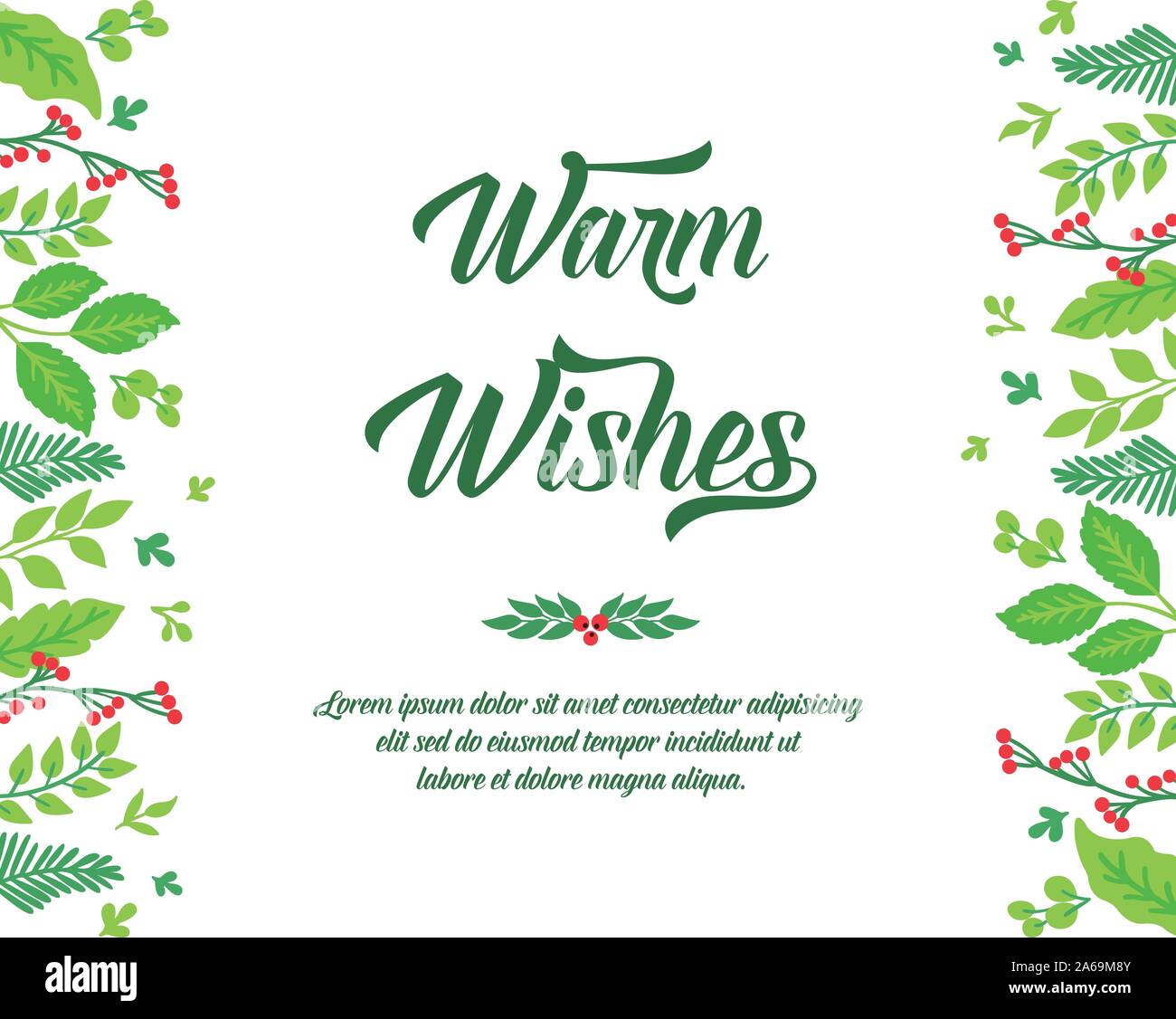 Bright green leafy floral frame, for decor greeting card warm wishes ...