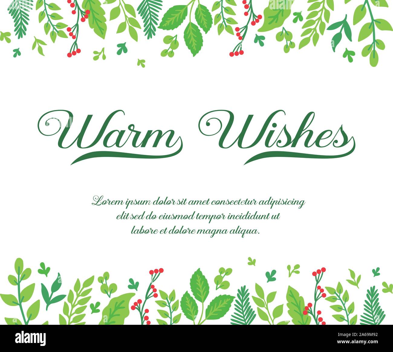 Bright green leafy floral frame, for decor greeting card warm wishes ...