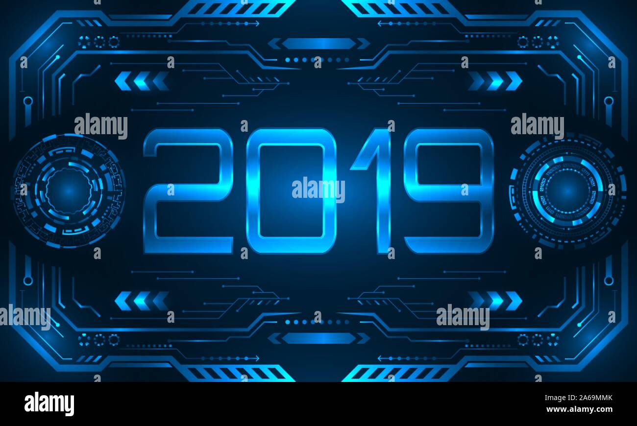 HUD UI Futuristic Frame with Text 2019, Happy New Year. Virtual ...