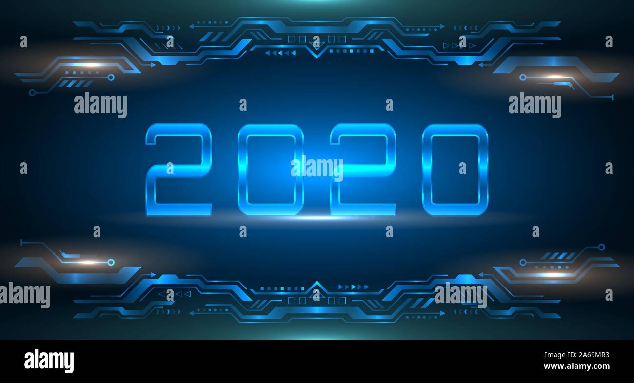 Happy New 2020 Year. Futuristic Glowing Frame. Future Technology ...