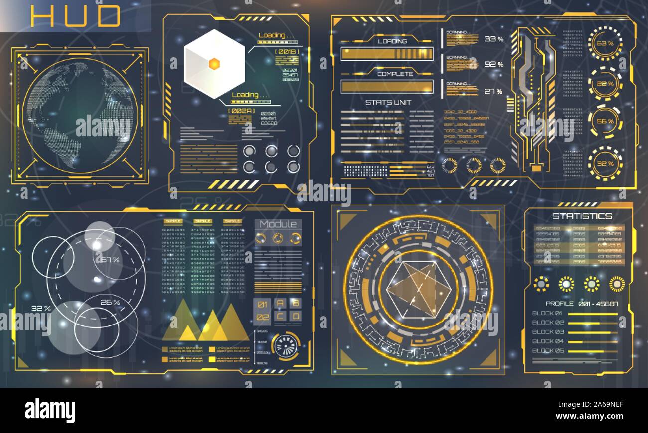 Set HUD Elements for Futuristic Design. Interactive User Interface Control Panels - Illustration ...