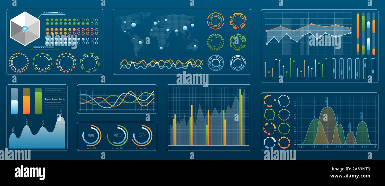 Futuristic Technology Interface for Presentation. Set Colored Charts ...
