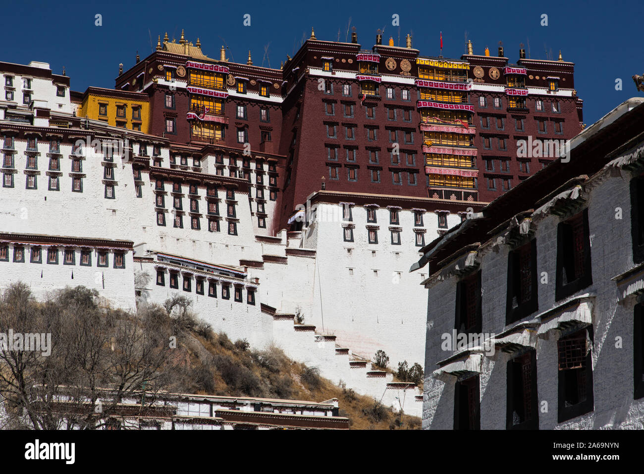 The Red Palace or Potrang Marpo crowns the Potala Palace. A UNESCO ...