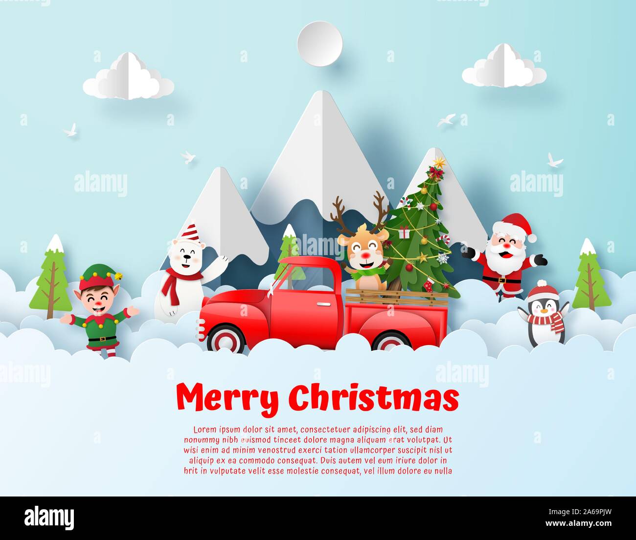 Red truck on winter Stock Vector Images - Alamy