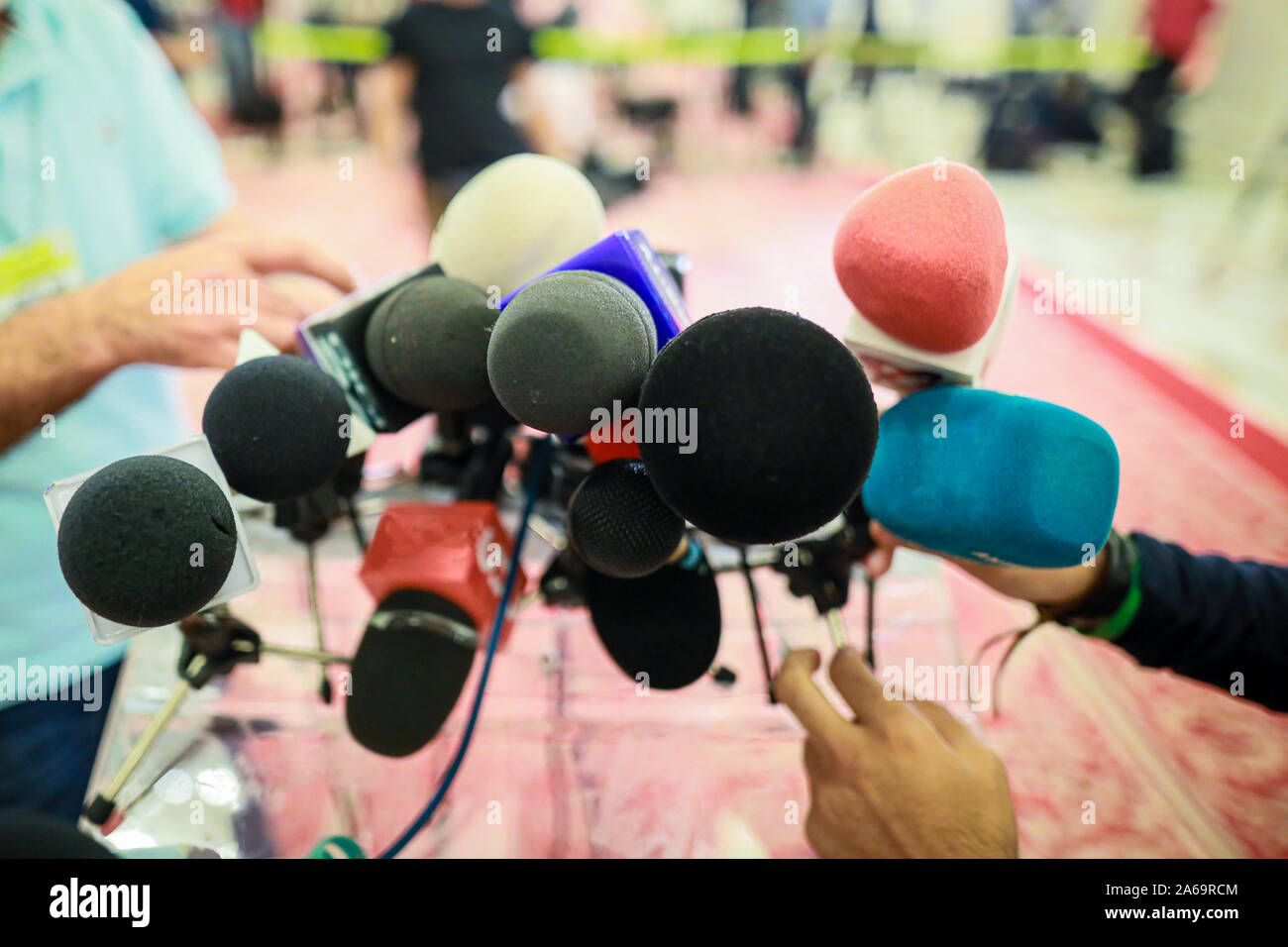 Politician speaking microphone hi-res stock photography and images - Alamy