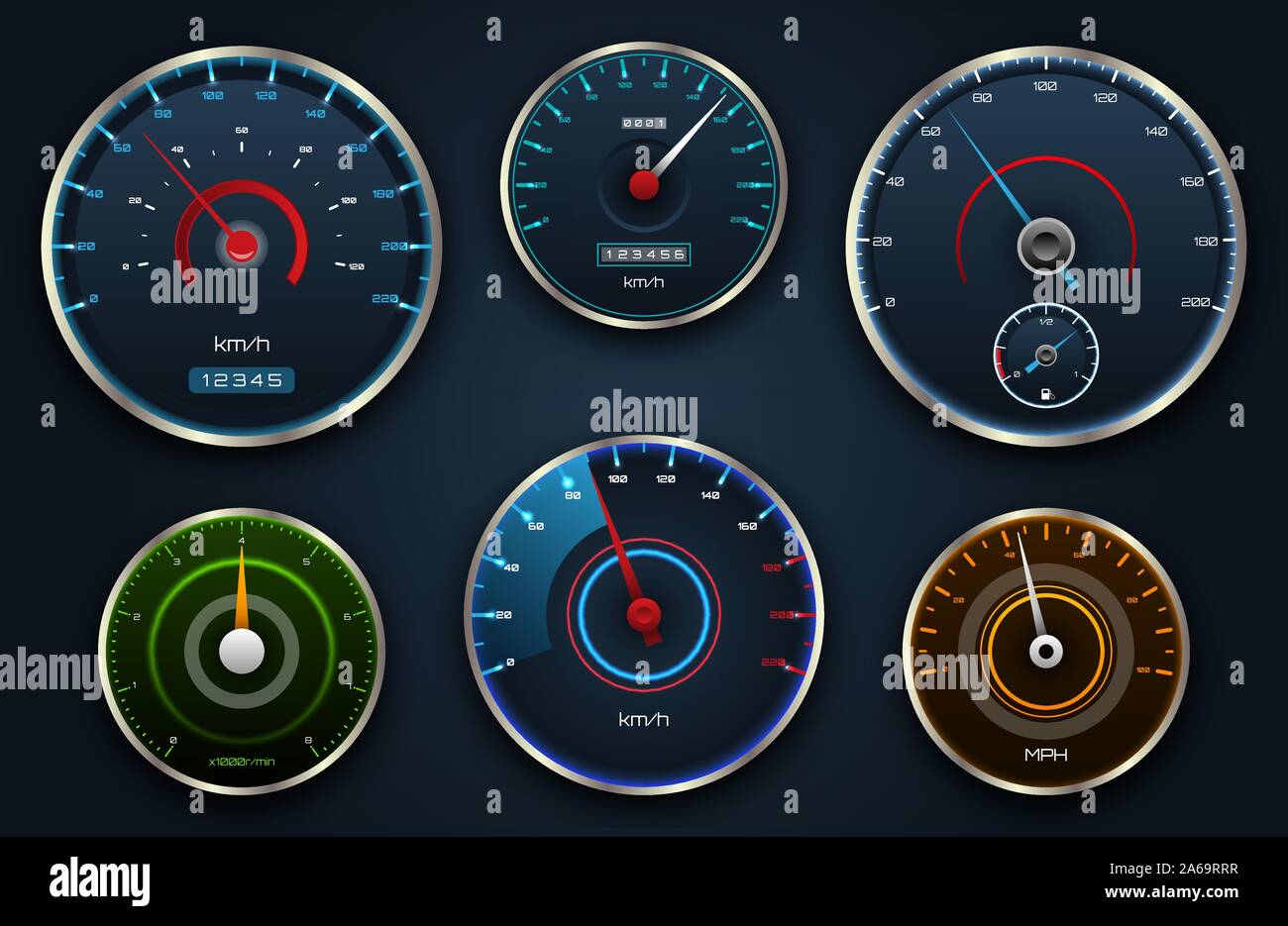 Set Speedometers, Icon group with Dials, Panel Control, Indicator ...