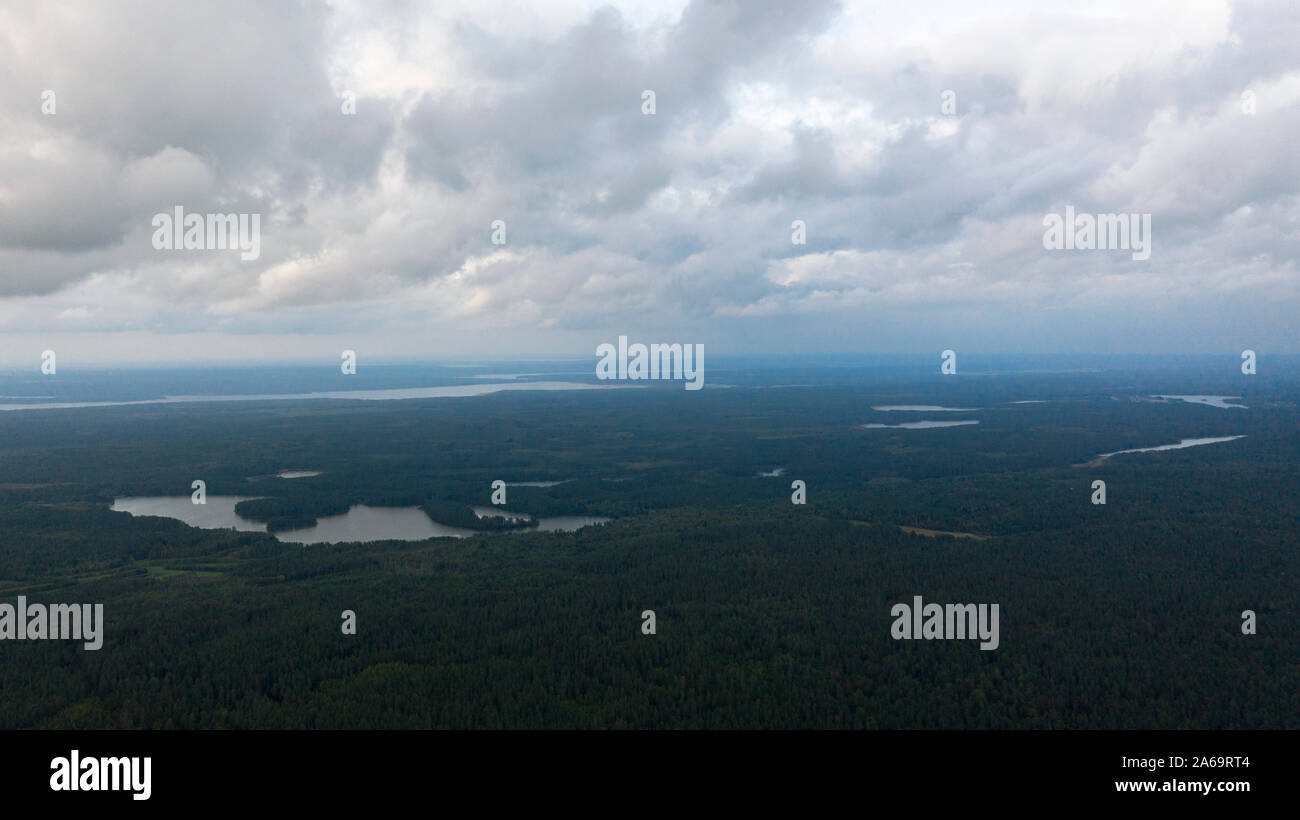 Aerial image of dark Storm clouds over the land. Aerial panorama of ...