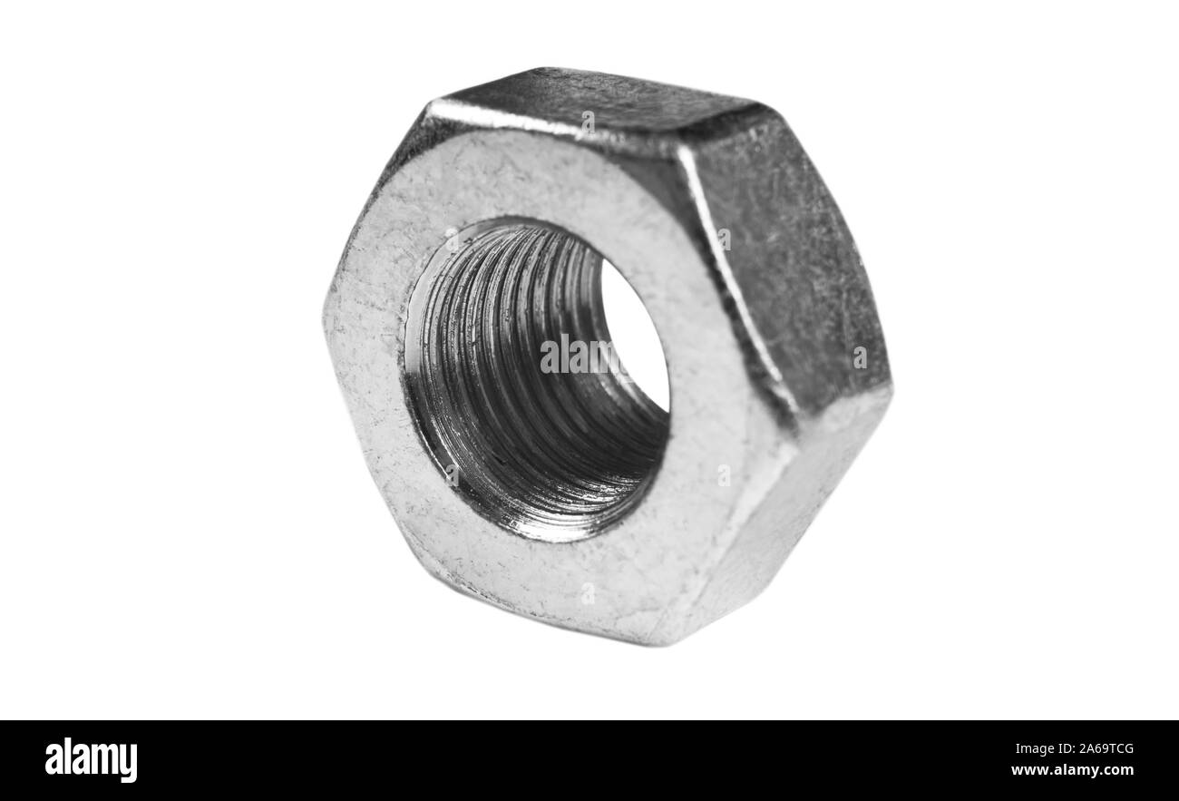 Metal nuts isolated on white background. Chromed screw nuts isolated ...