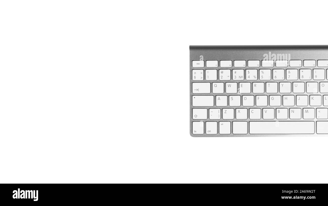 Close up computer keyboard isolated on white background with clipping ...
