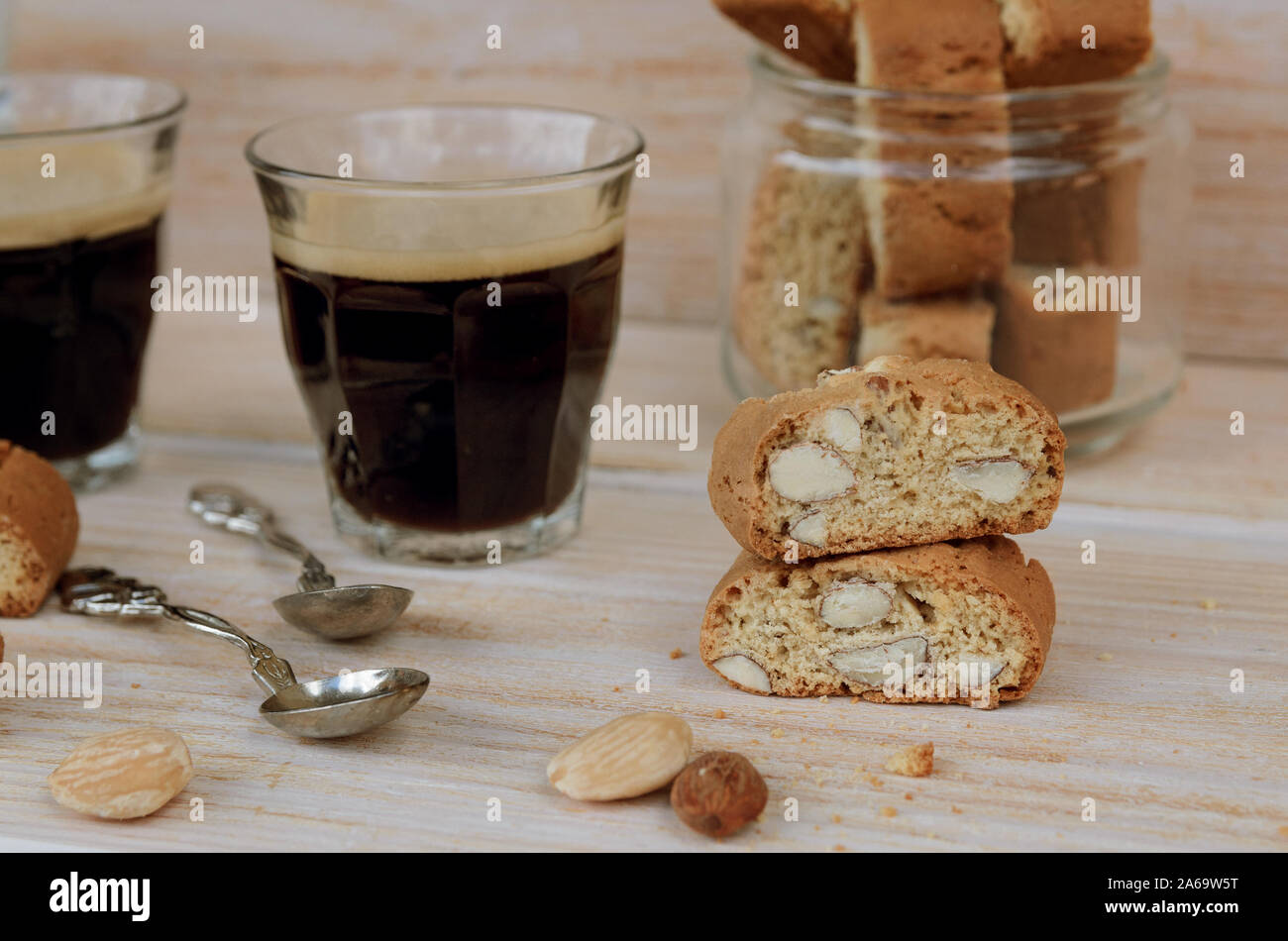 Fresh baked biscotti cantuccini, Italian almond sweets biscuits with ...