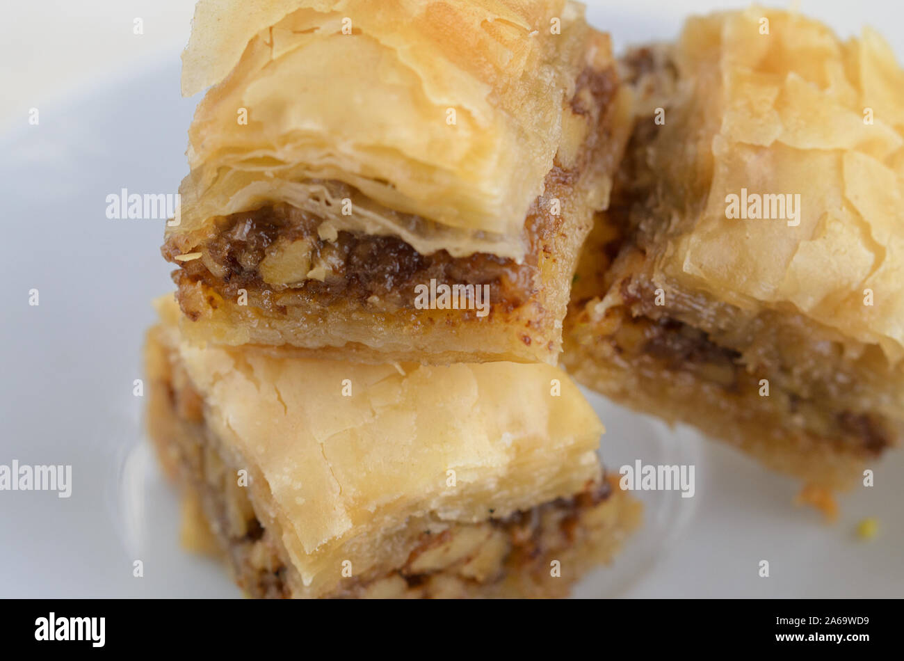 Baklava pieces, sweet pastry made of layers filled with nuts and honey ...