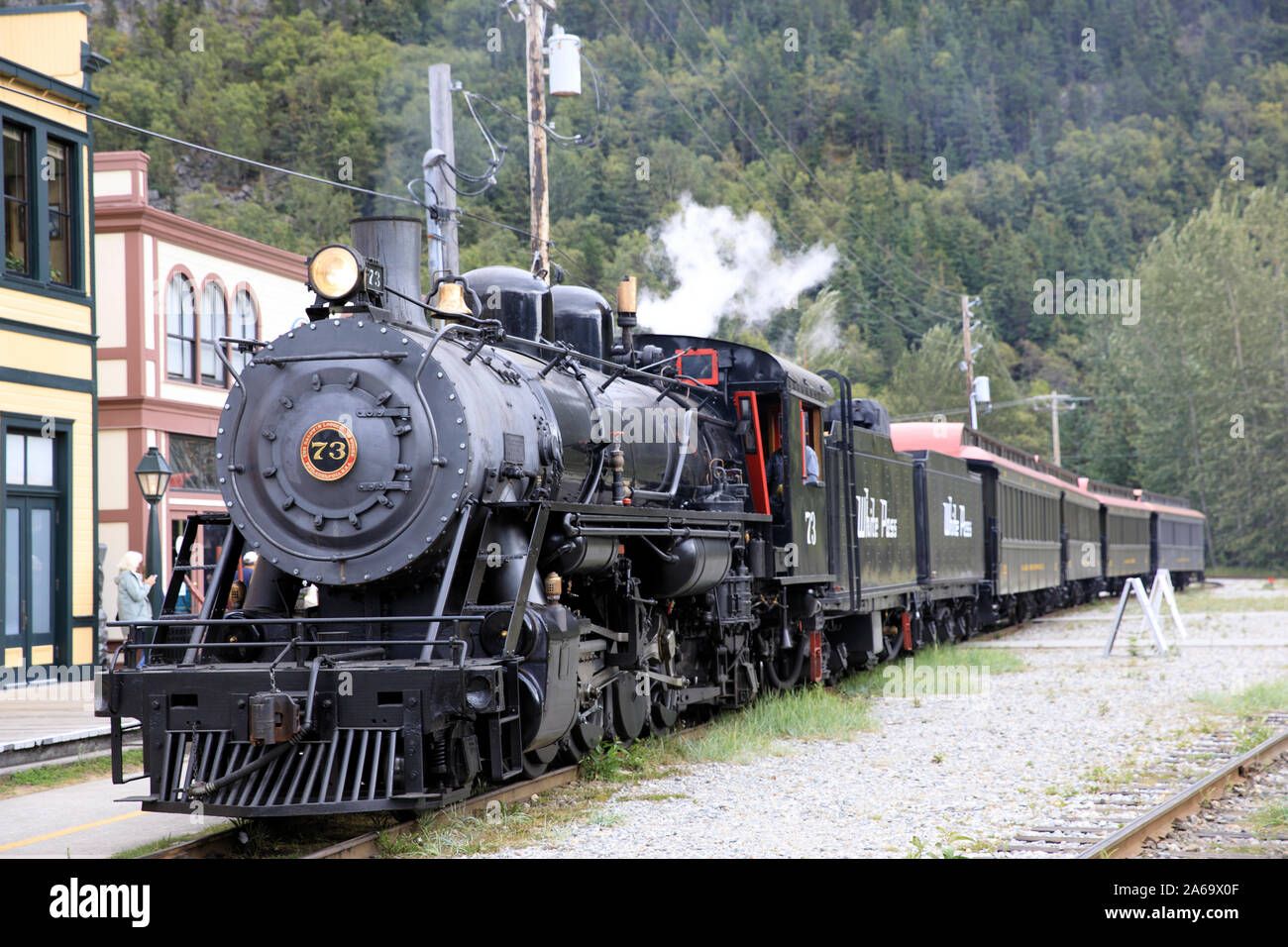 An old steam locomotive in Skagway town, Skagway, Alaska, USA Stock ...