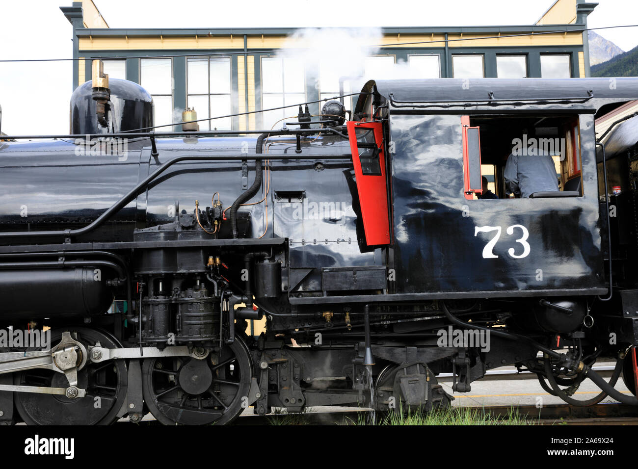 An old steam locomotive in Skagway town, Skagway, Alaska, USA Stock ...