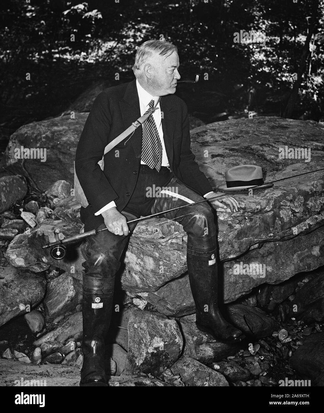 President Herbert Hoover fishing ca. 1936 Stock Photo - Alamy