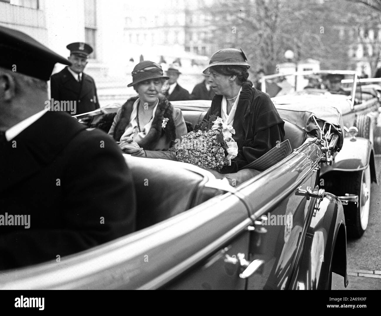 Eleanor Roosevelt, right, in automobile ca. 1933 Stock Photo - Alamy
