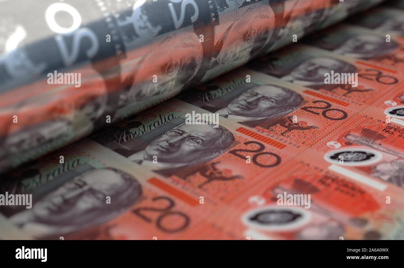 A concept image showing a sheet of Australian dollar notes going ...