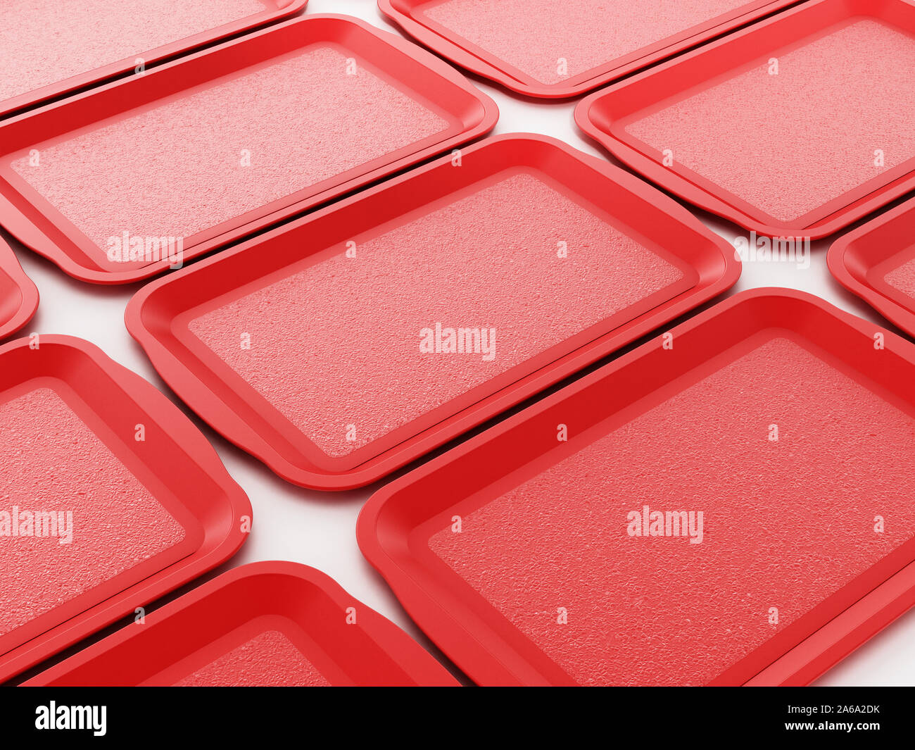 Plastic trays arranged in a line. 3D illustration Stock Photo - Alamy