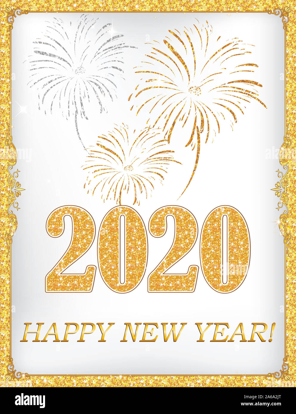 Happy New Year 2020! Greeting card for print, with classic design Stock ...
