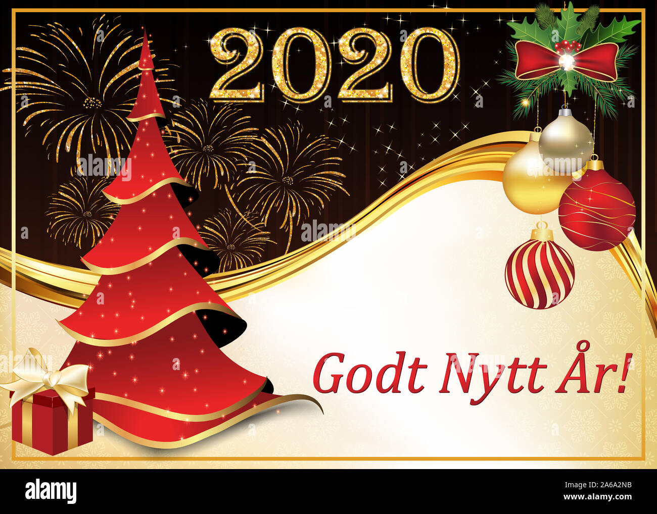 Happy New Year 2020! in Norwegian. Greeting card for print, with ...