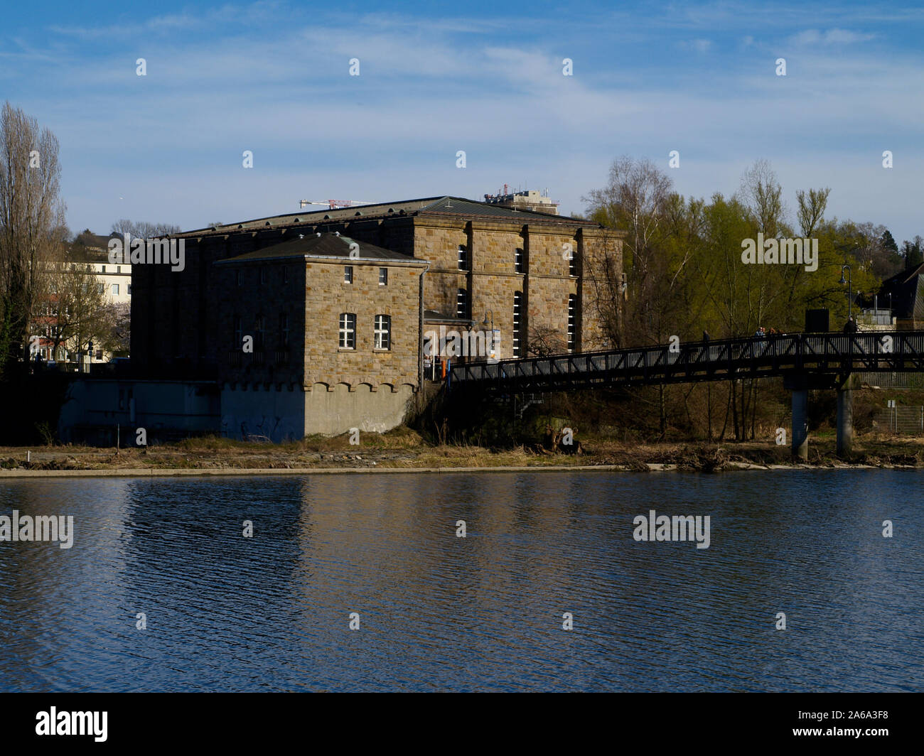 historic water plant at the river Ruhr in Mülheim Stock Photo - Alamy