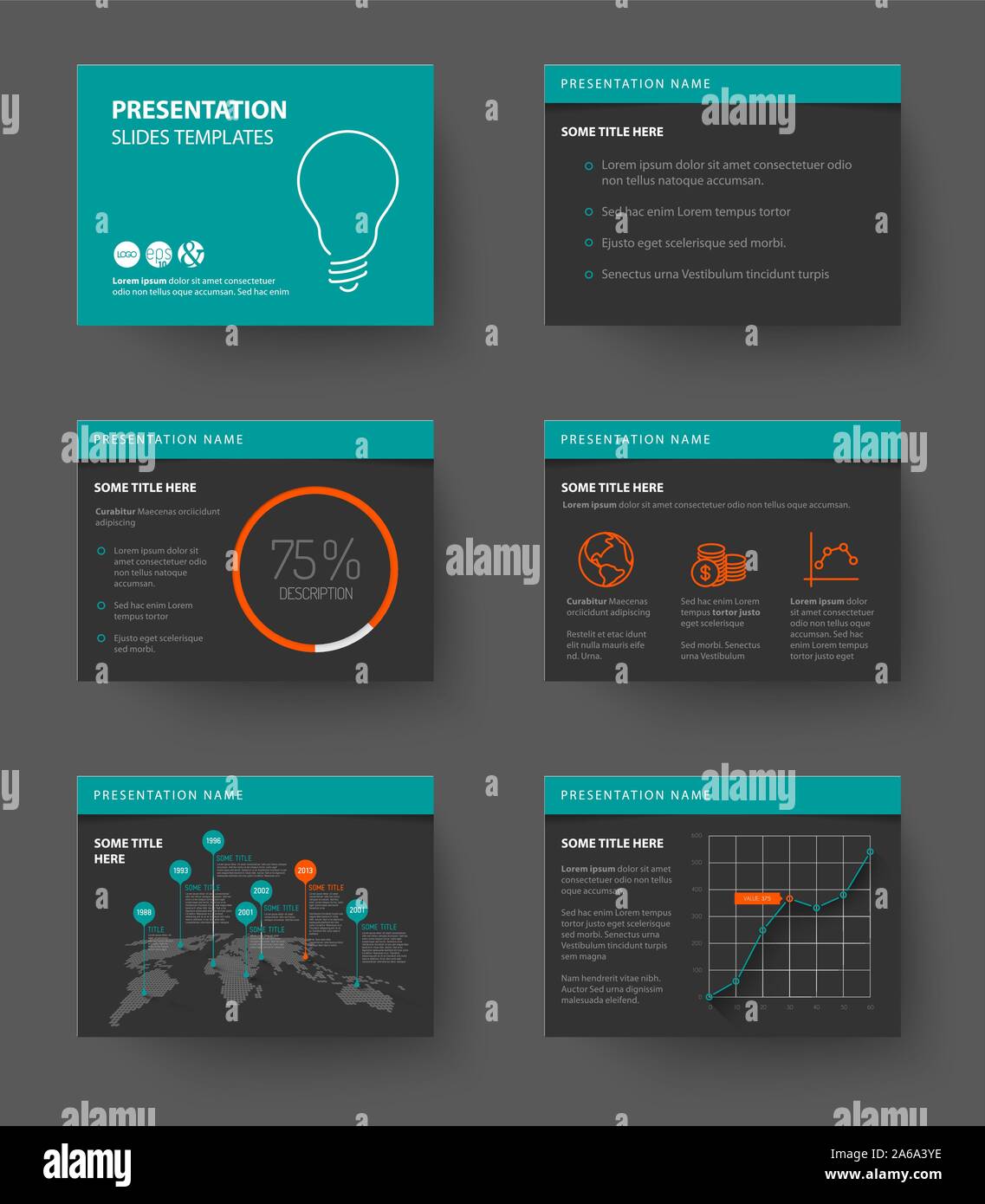 Vector Template for presentation slides with graphs and charts - teal ...