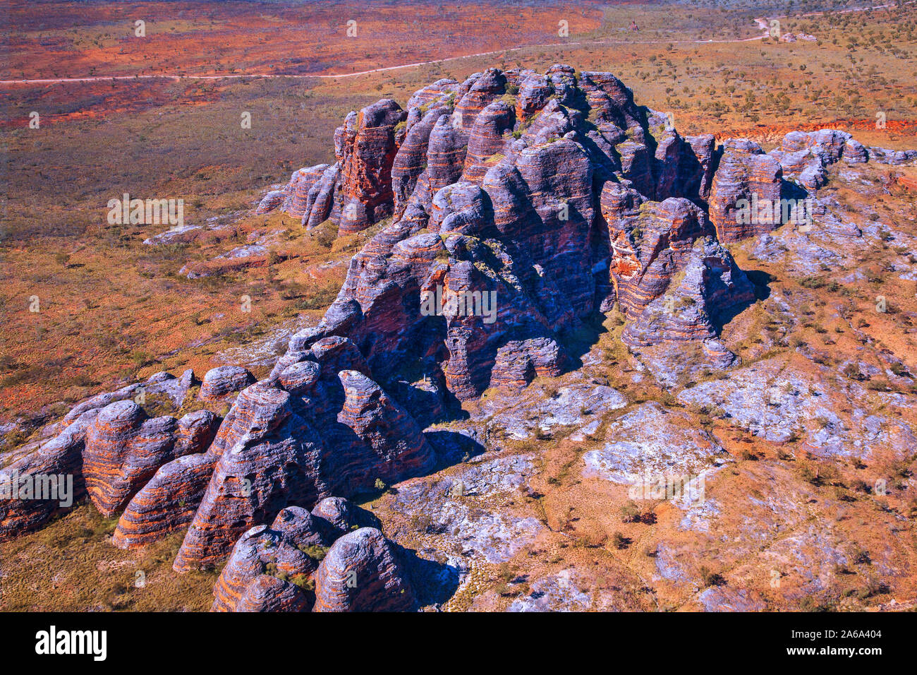 Aerial view of the beehive like colourful sandstone formations of the ...