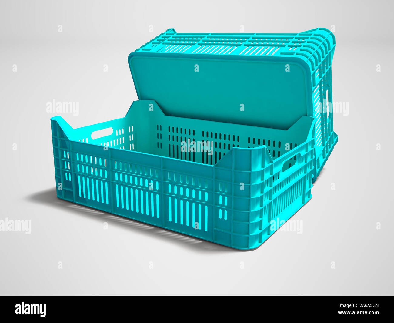 Blue plastic two boxes blank rear view 3d render on gray background ...