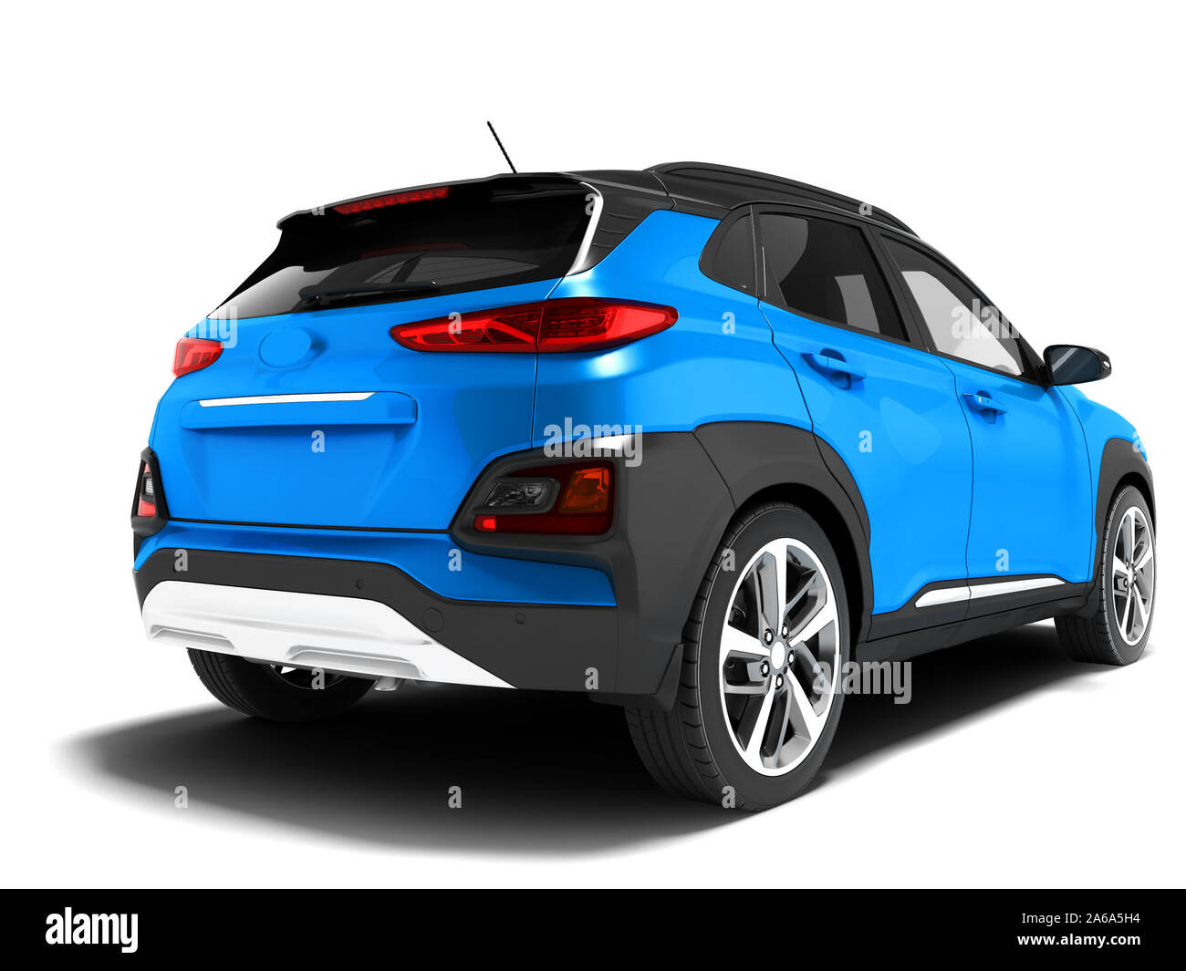 Modern blue car crossover for long trips back view 3d render on white ...
