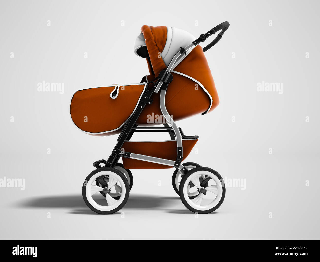 Modern orange baby stroller transformer all-season 3d render on gray ...