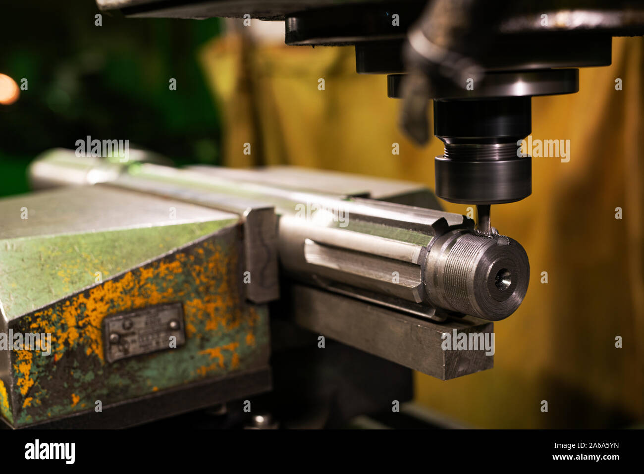 Metal milling machine close up shot Stock Photo - Alamy