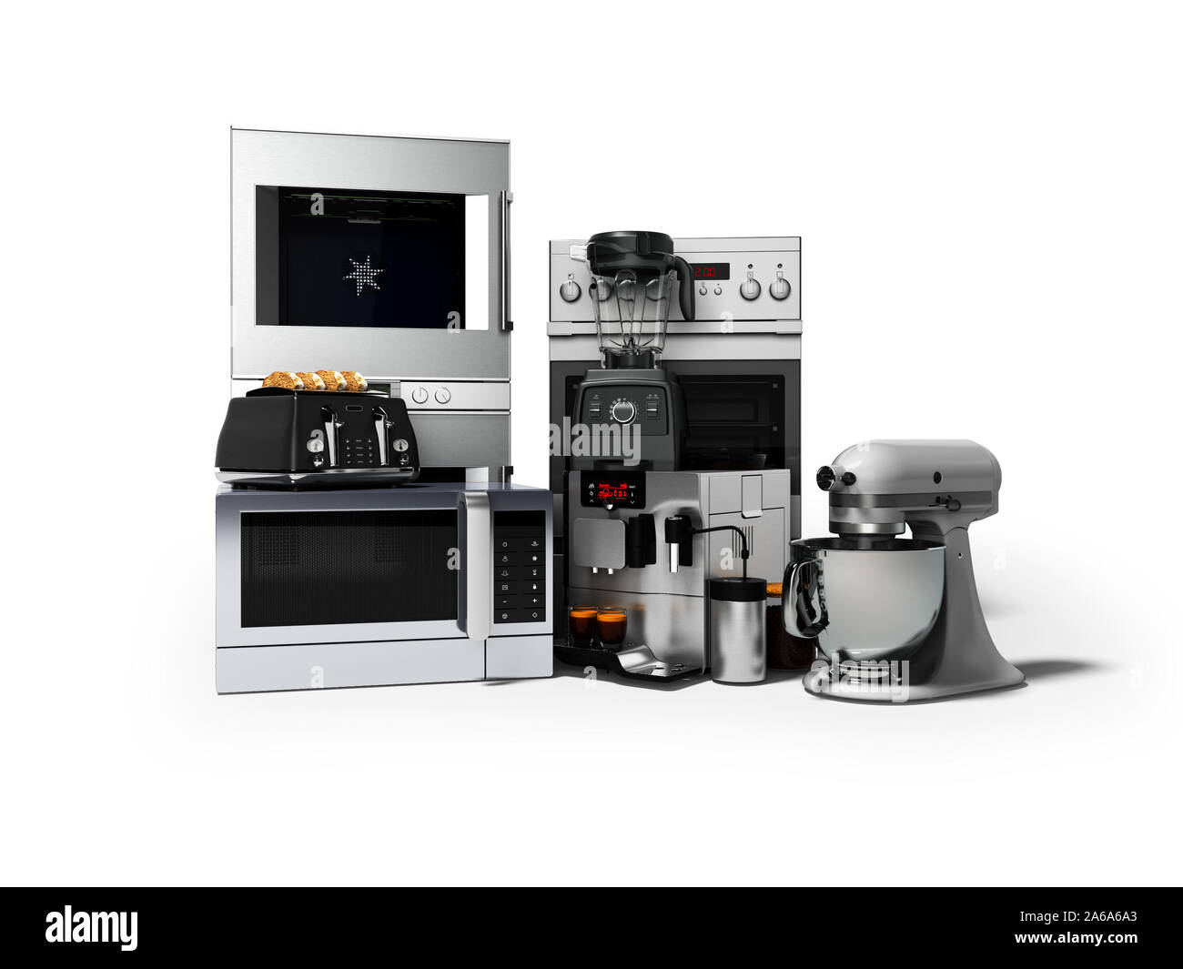 Group of household appliances for kitchen toaster coffee maker ...