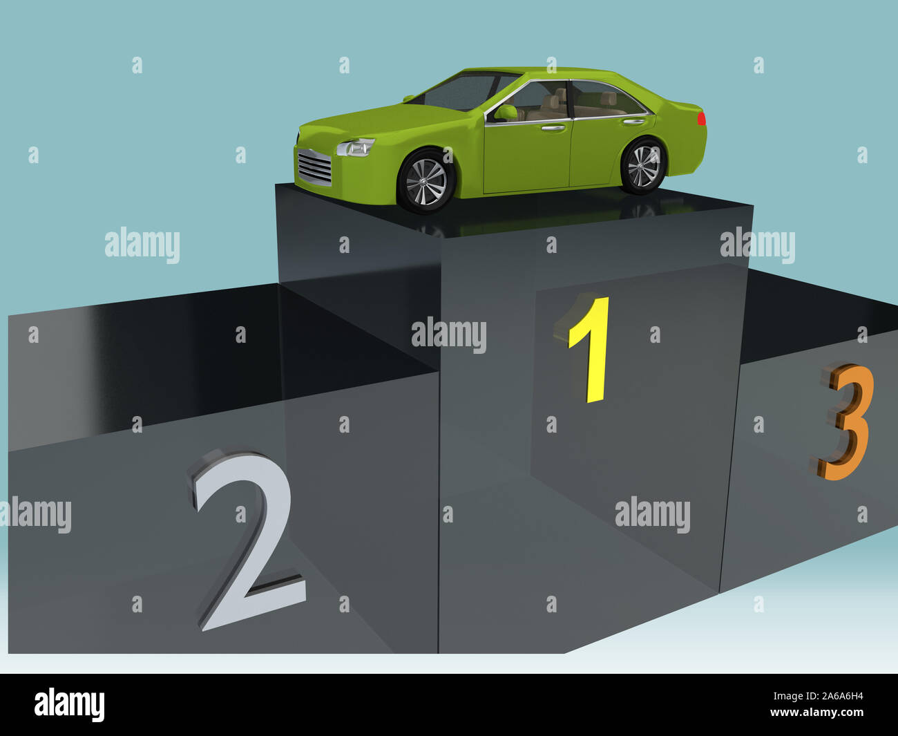 3D illustration of a car placed on top of a podium, and a blue gradient ...