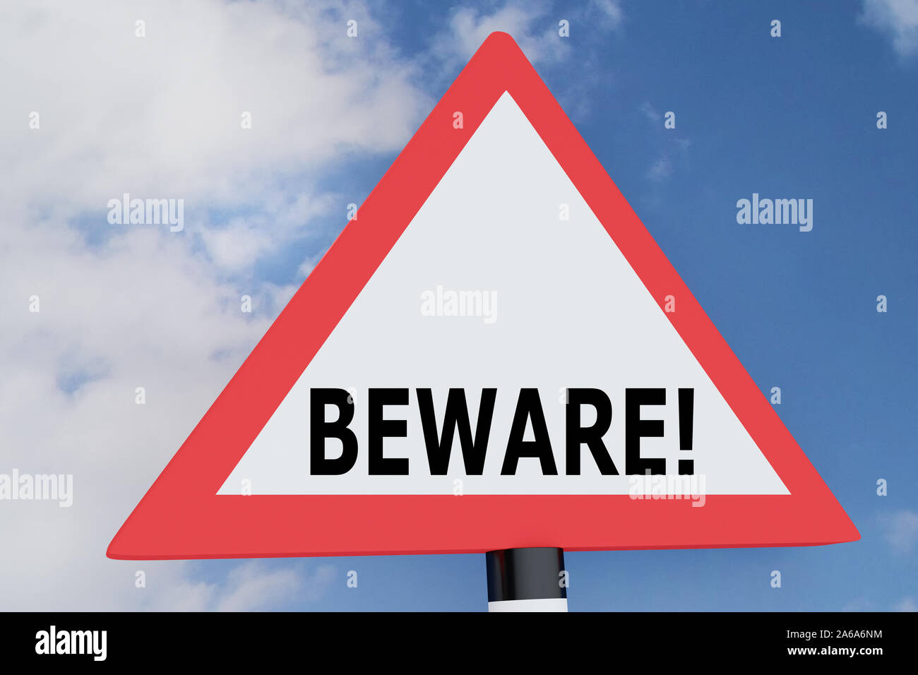 3D illustration of BEWARE! script on road sign Stock Photo - Alamy