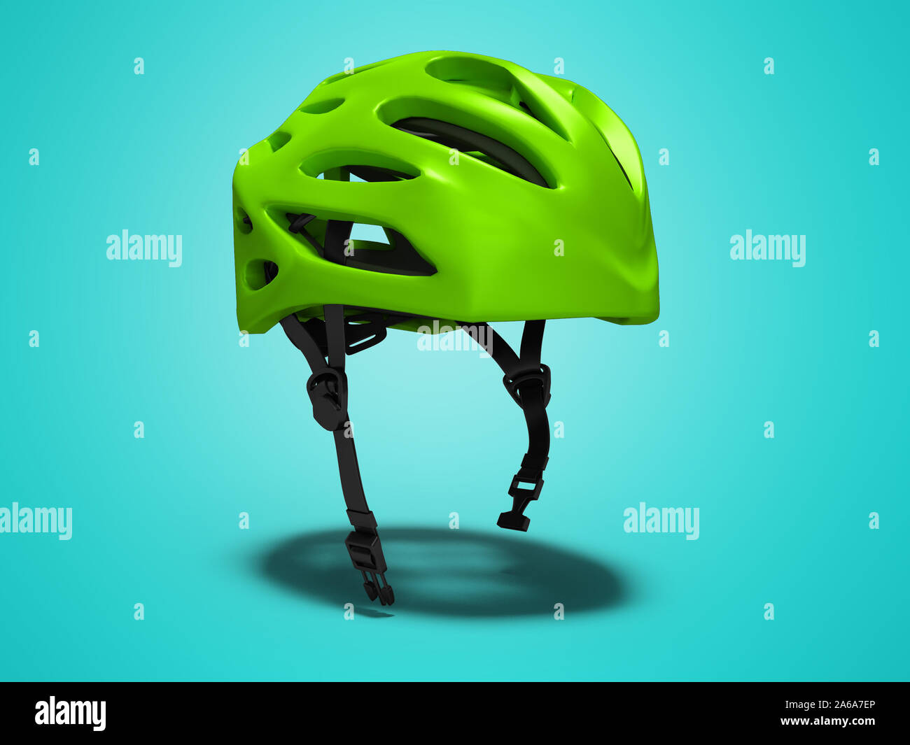 Modern green bicycle helmet for rides in the park 3d render on blue ...