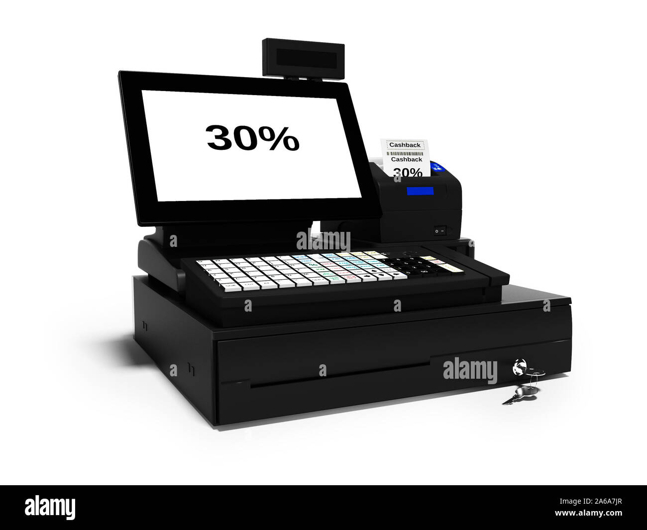 Gray cashier with cashback function 30 percent when printing check 3d ...