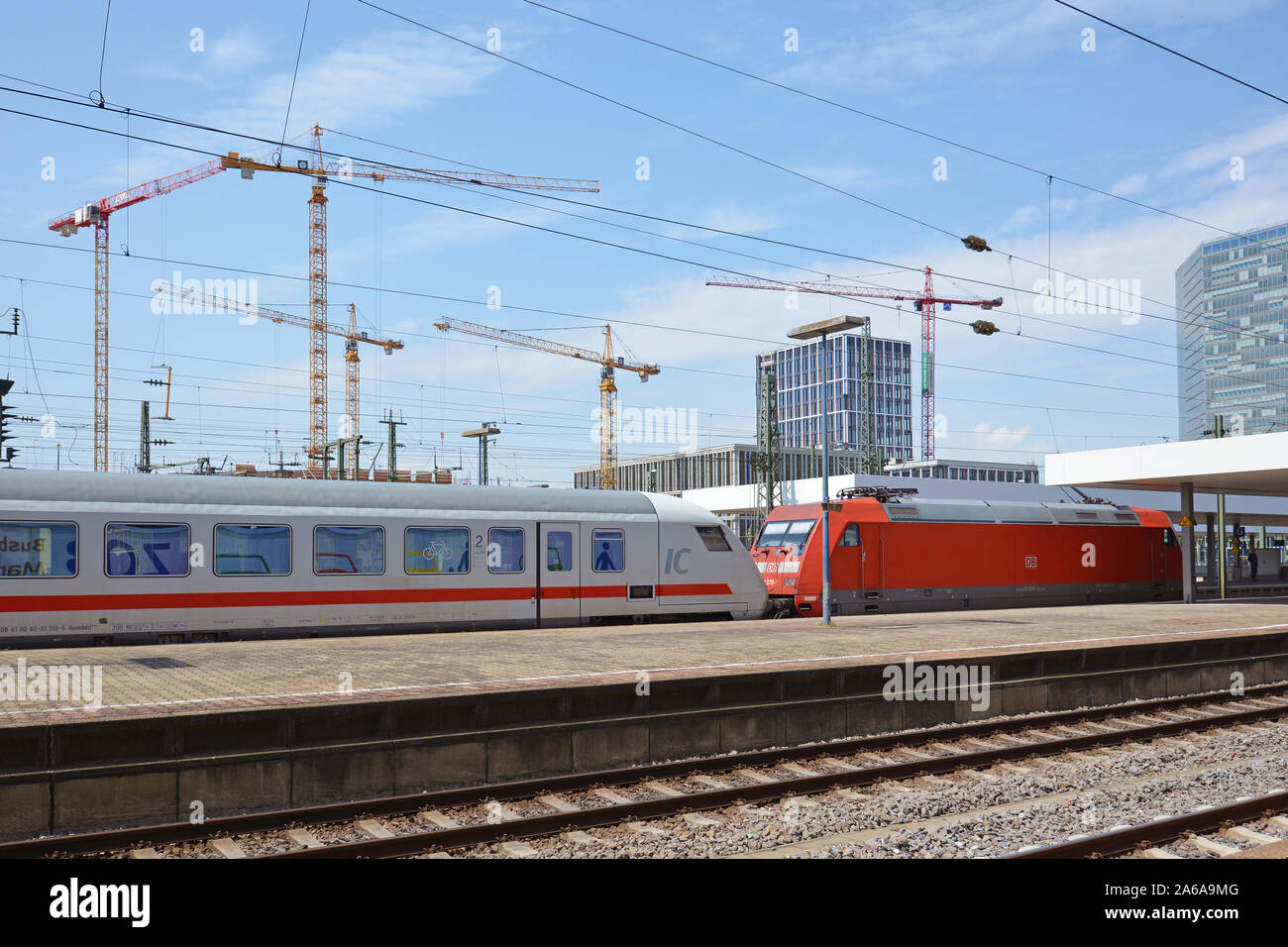 Tracks and platforms of Mannheim main train station with German 'IC ...