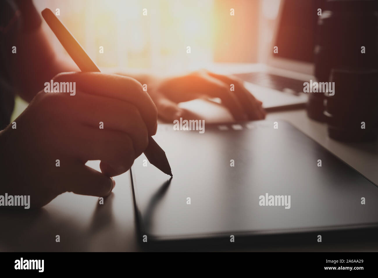 Graphic designer artist using graphics tablet close up view Stock Photo ...